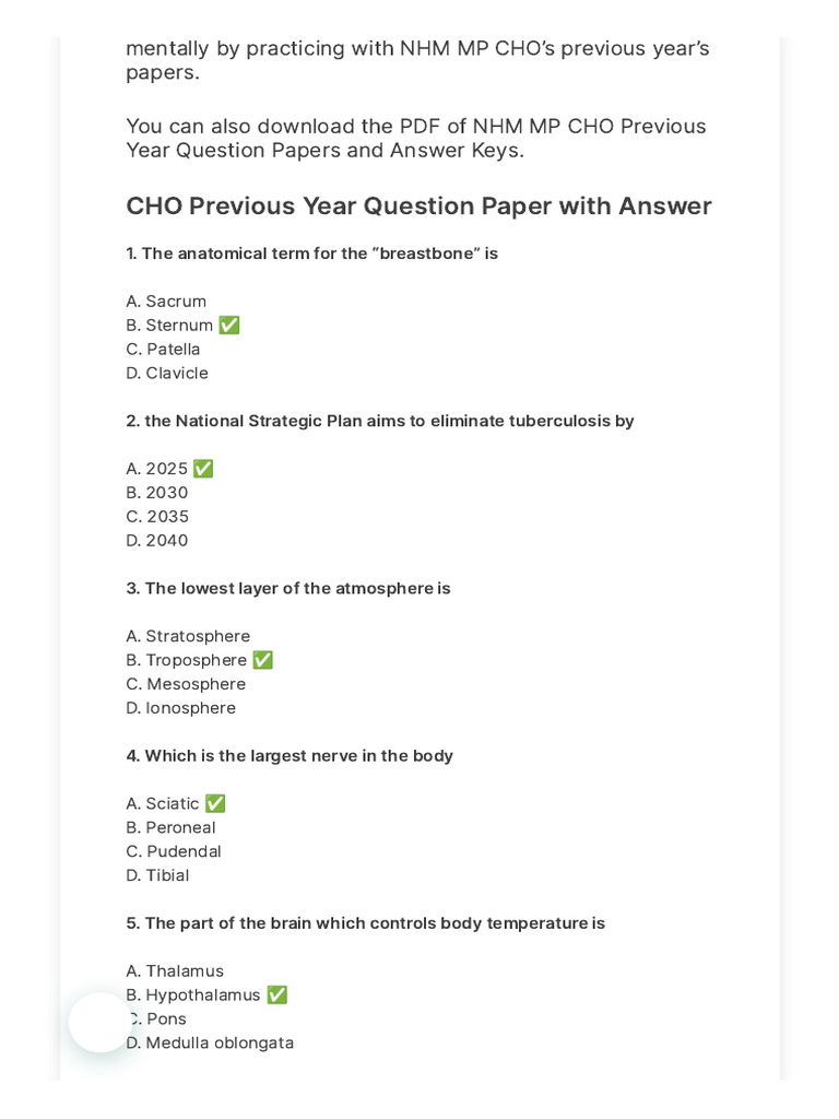 CHO Previous Year Question Paper - Nursing Exam Paper | PDF | Vaccines ...