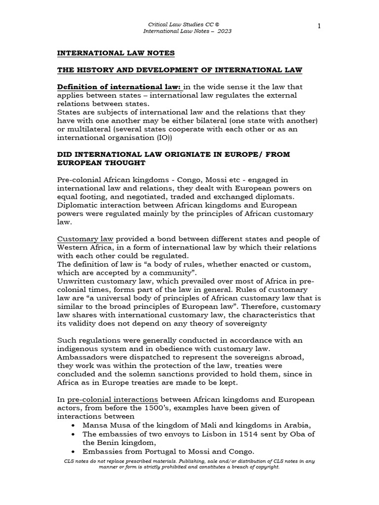 International Law Notes 2023 | PDF | Treaty | International Law