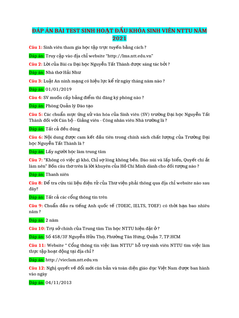 Đáp Án Thi SHDK | PDF