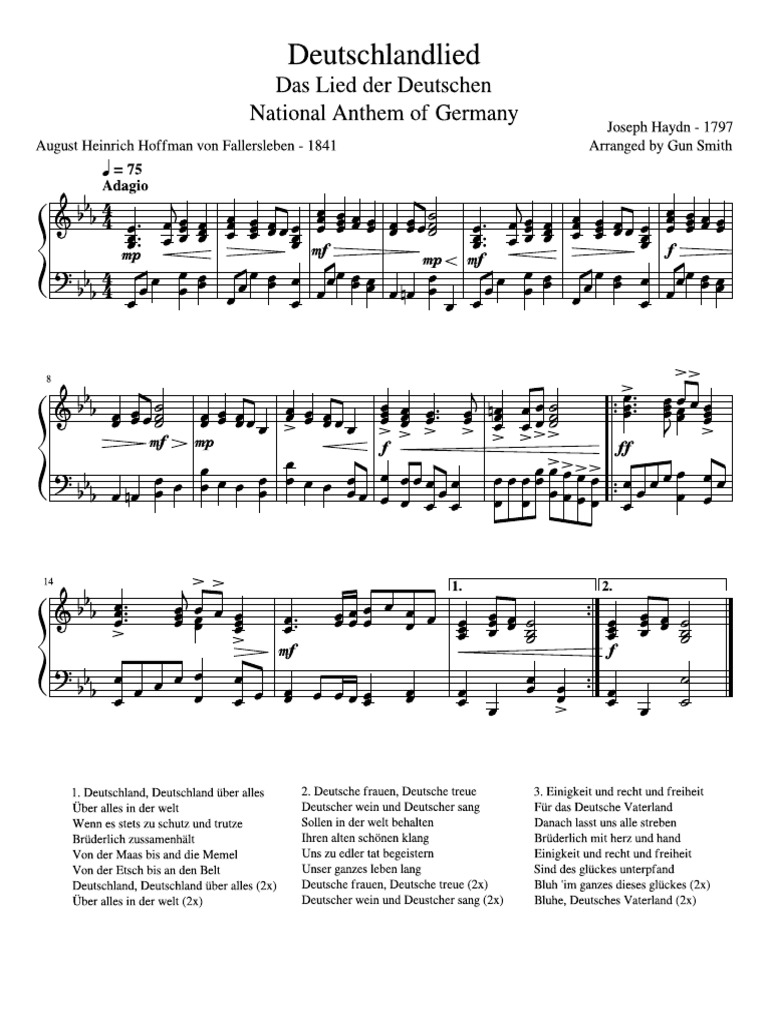 Das Deutschlandlied Das Lied Der Deutschen | PDF