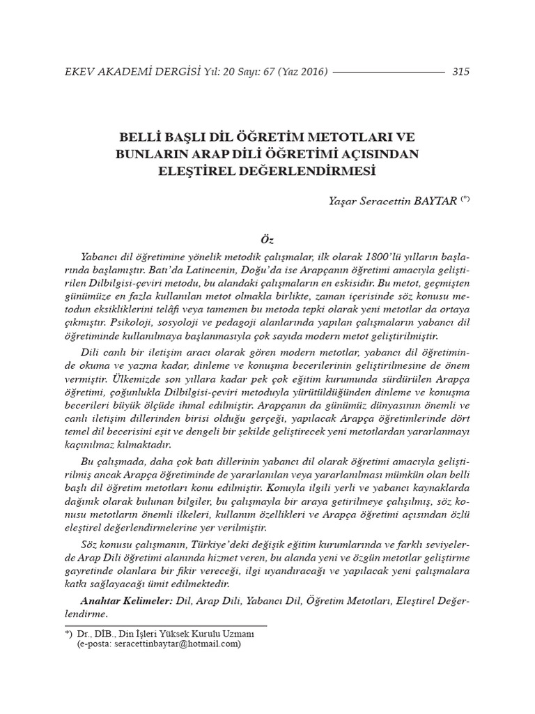 Bell - Ba - Li D - L - Ret - M Metotlari Ve Bunlarin Arap D - L - Ret ...