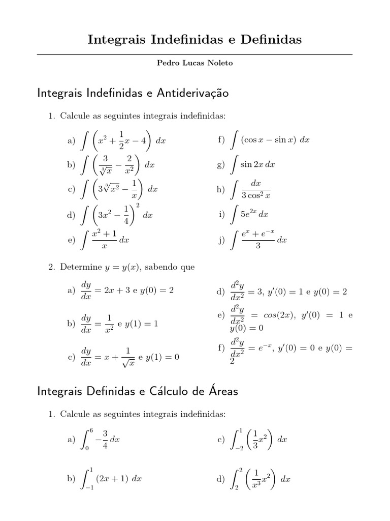 Cálculo de Integrais Indefinidas e Definidas | PDF