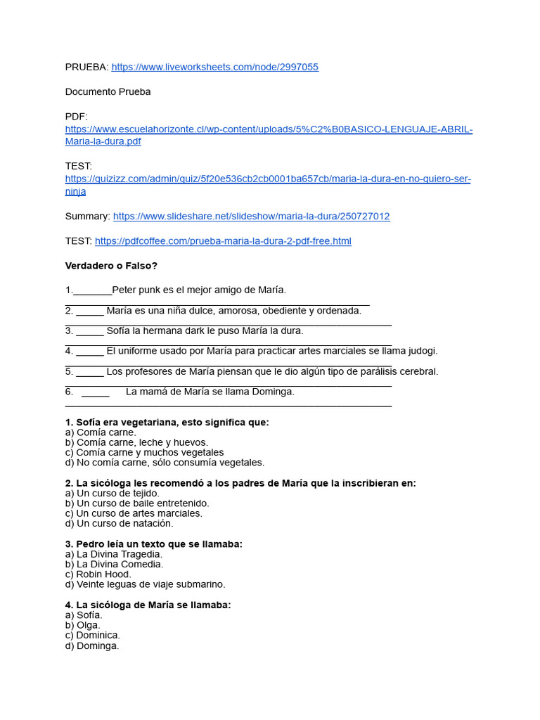 Prueba sobre María la Dura | PDF
