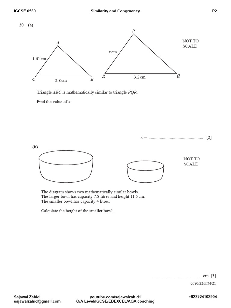 7.2 Similarity, Congruency, Similar Area and Volume, SSS, SAS, ASA, RHS ...