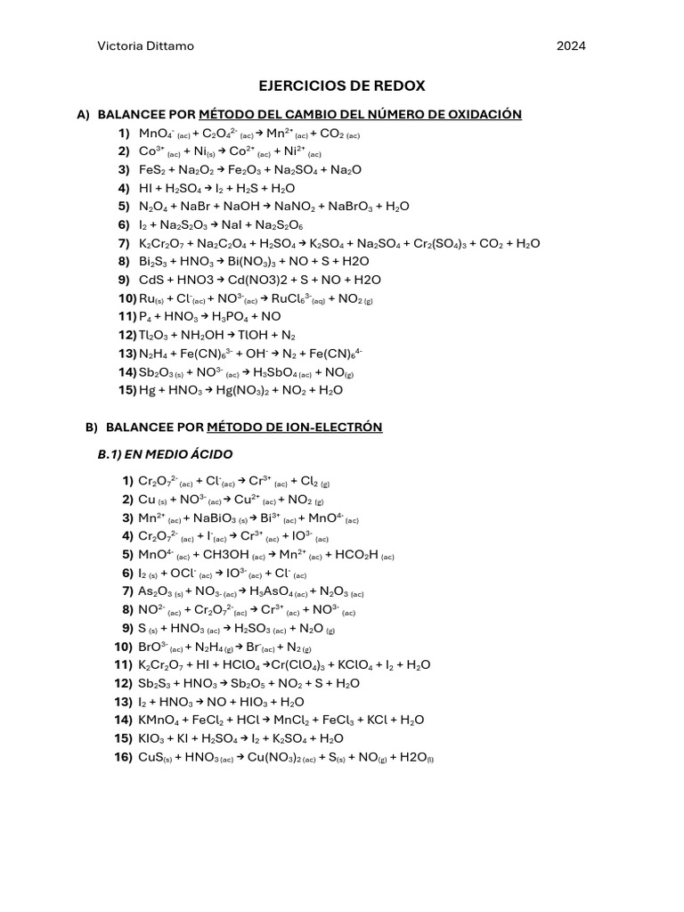 Ejercicios de Redox | PDF | Redox | Cloruro