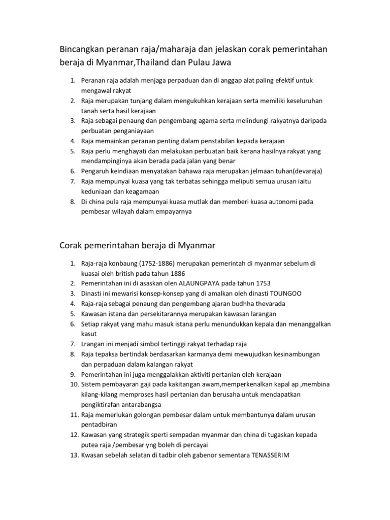 Bincangkan Peranan Raja | PDF