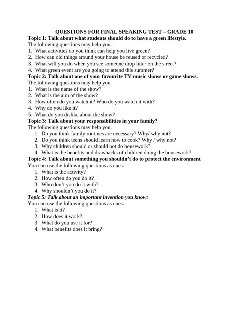 Questions For Final Speaking Test | PDF | Career & Growth