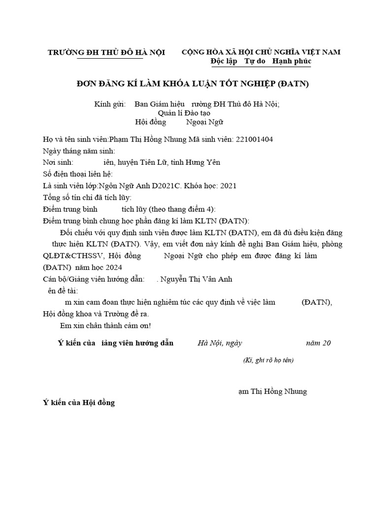 BM.ĐT - 07 - Biểu mẫu - KLTN - 2020-1 | PDF