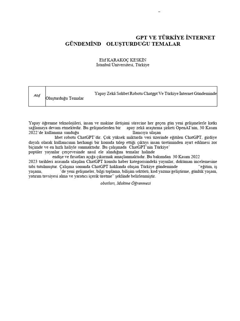 Yapay Zek - Sohbet Robotu Chatgpt Ve T - RK - Ye - Nternet G - Ndem - Nde Olu - Turdu - U ...