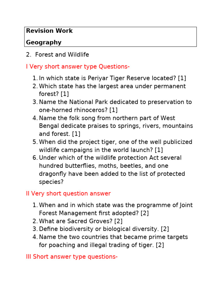 Revision Work Geography2. Forest and Wildlife | PDF | Conservation ...