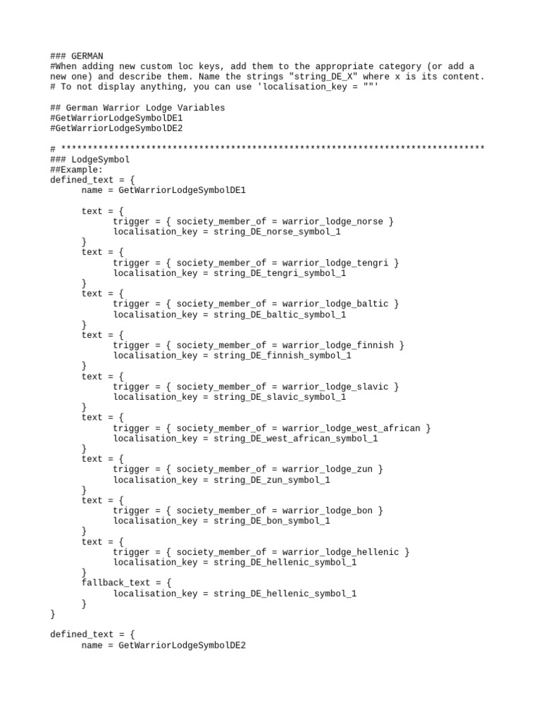 00 Customizable Localisation DE Warrior Lodges | PDF | Software Engineering | Computer Programming