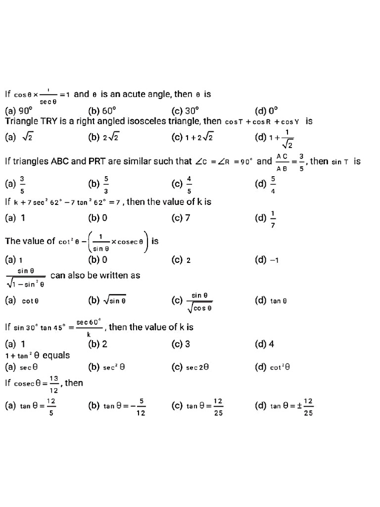 Trigonometry Worksheet X | PDF
