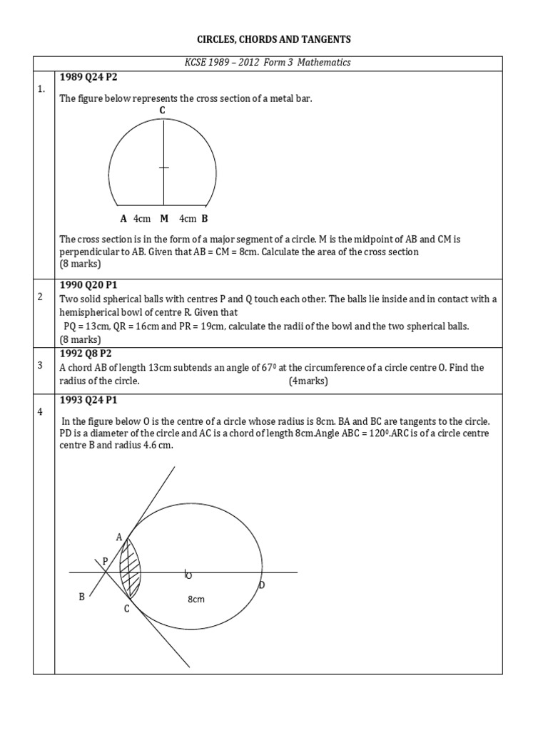 Circles, Chords, and Tangents Problems | PDF | Circle | Sphere