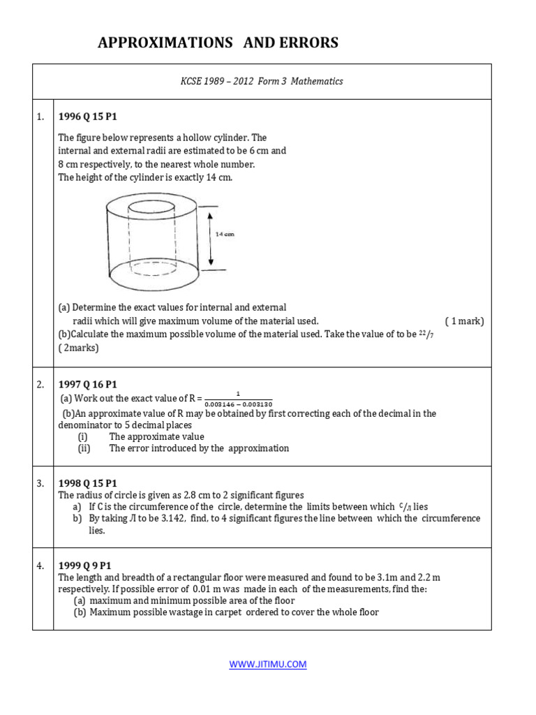 Approximations And Error Pdf Significant Figures Area