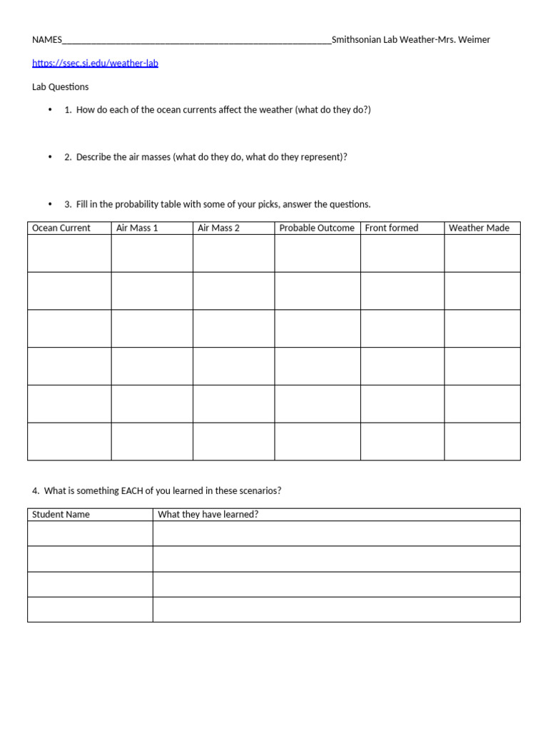 Weather Lab Smithsonian Lab | PDF | Science & Mathematics