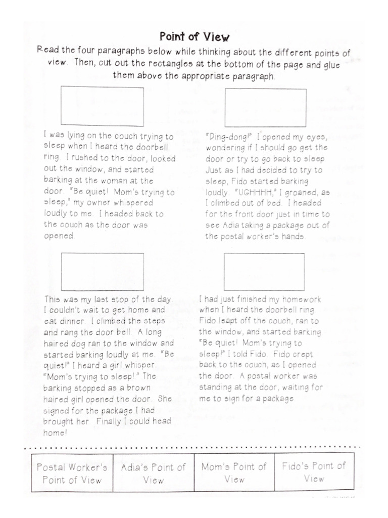 Rowmain Pemberton - Point of View Worksheet Fill in The Blocks | PDF