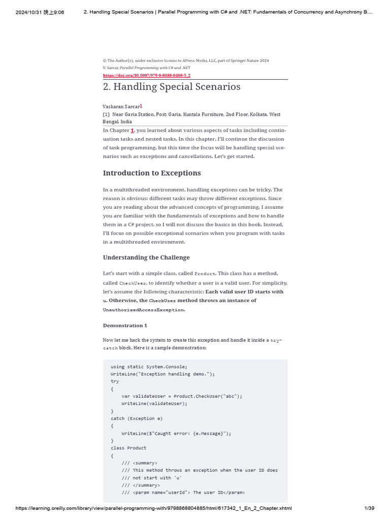 Handling Special Scenarios - Parallel Programming With C# and .NET - Fundamentals of Concurrency ...