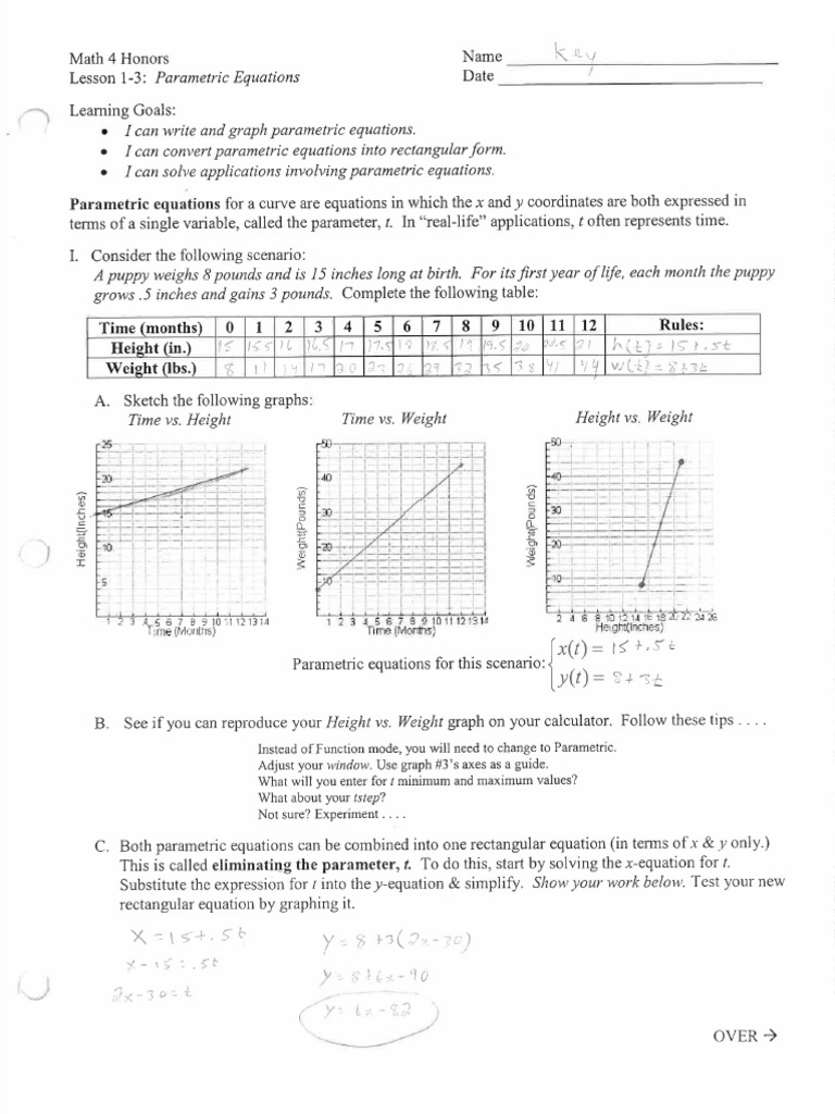 1-3 Parametric Equations KEY | PDF