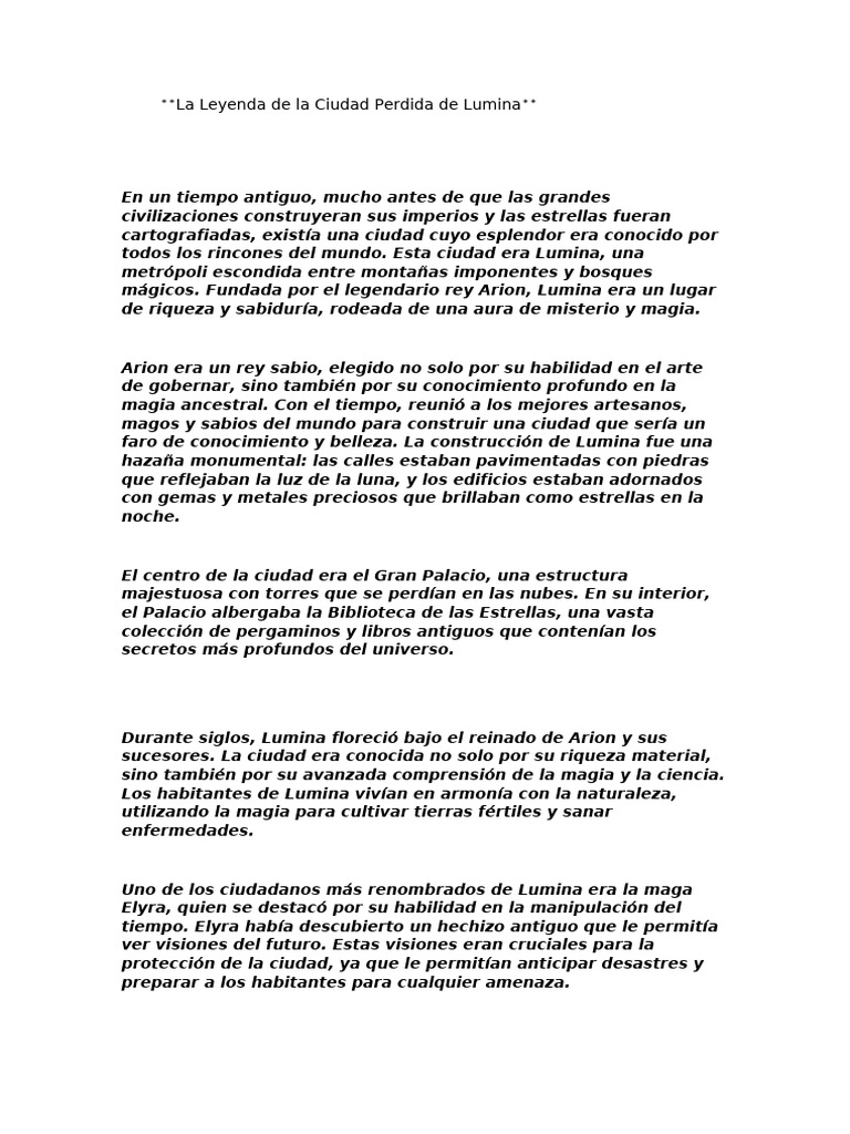 La Leyenda De La Ciudad Perdida De Lumina Pdf Sombra