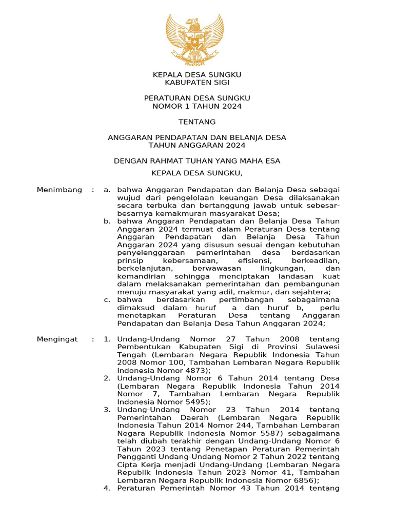 Perdes Tentang APBDesa Tahun 2024 | PDF