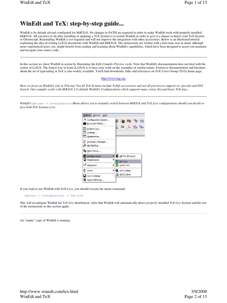 Winedt and Tex: Step-By-Step Guide... : Options - Configurations | PDF | Te X | Command Line ...