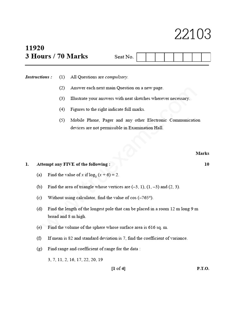 Basic Mathematics Exam Questions and Solutions | PDF | Sphere
