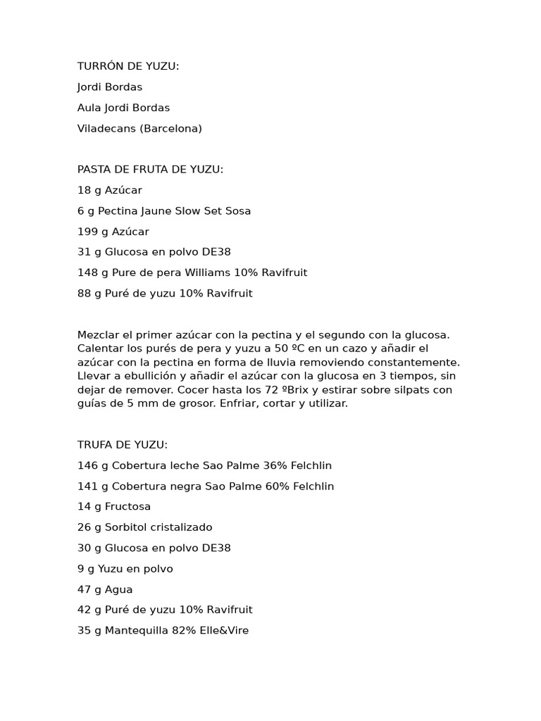 Receta de Turrón de Yuzu Gourmet | PDF | Alimentos