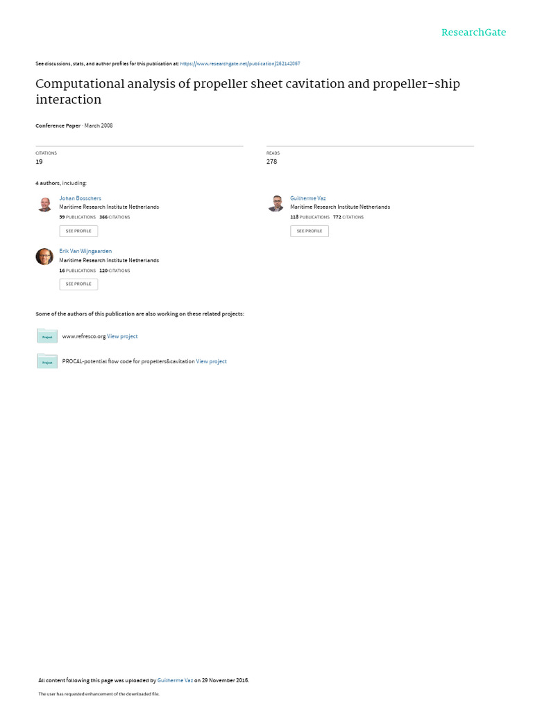 Computational Analysis of Propeller Sheet Cavitation and Propeller-Ship Interaction | PDF ...