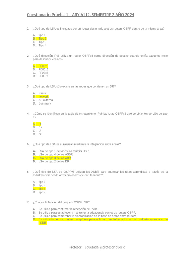 Cuestionario 1 Resuelto - 2024 | PDF | Enrutador (Computación) | Yo Pv6