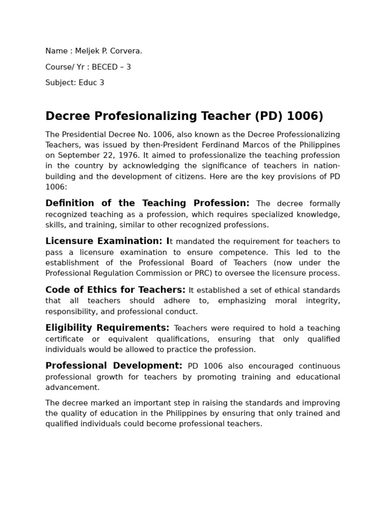 EDUC 3 - Handouts | PDF | Teachers | Profession
