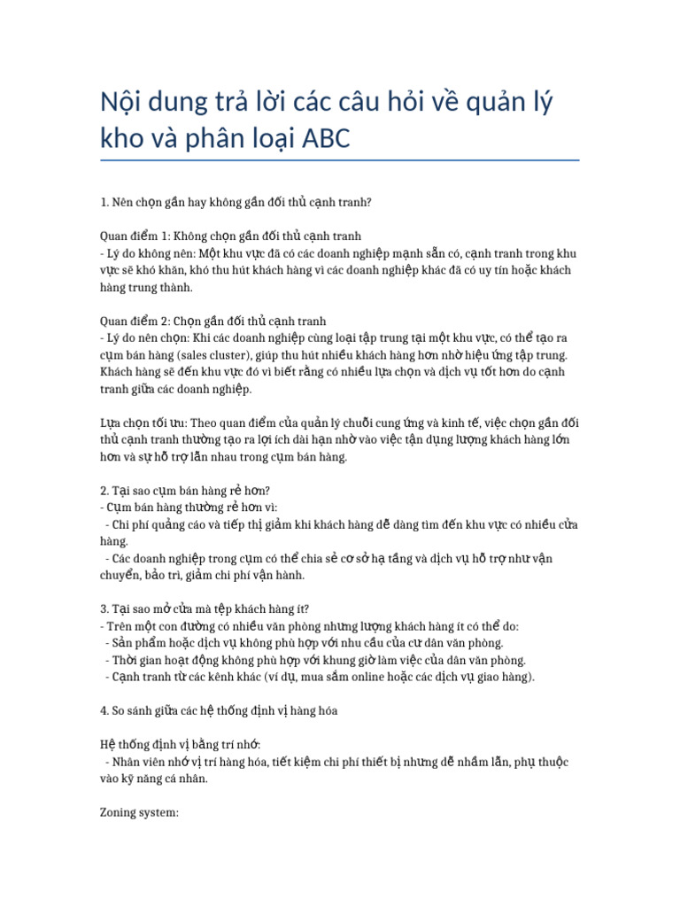 Noi Dung Tra Loi Quan Ly Kho ABC | PDF