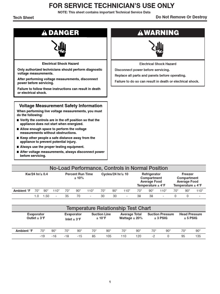 Tech Sheet w10787418 Revd | PDF | Refrigerator | Thermostat
