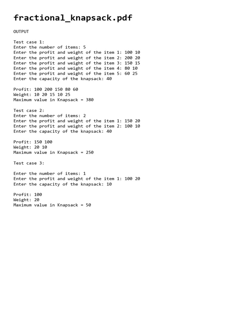 Fractional Knapsack | PDF