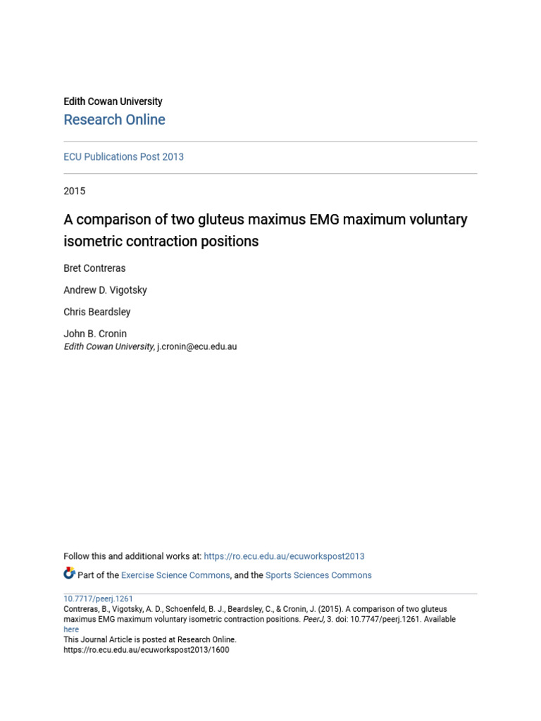 B. Contreras - A Comparison of Two Gluteus Maximus EMG Maximum Voluntary (2015) | PDF ...