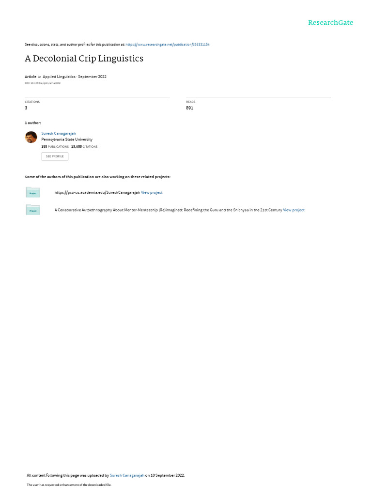 A Decolonial Crip Linguistics - Canagarajah - 2022 | PDF | Disability ...