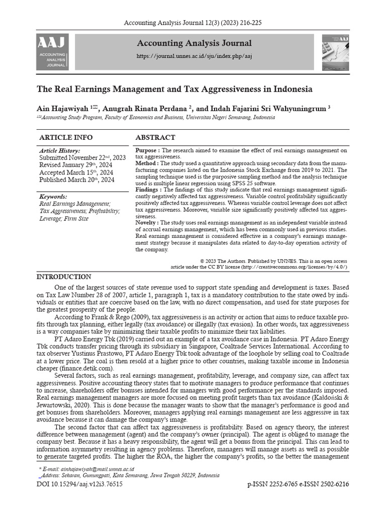Real Earnings Management and Tax Aggressiveness in Indonesia | PDF ...