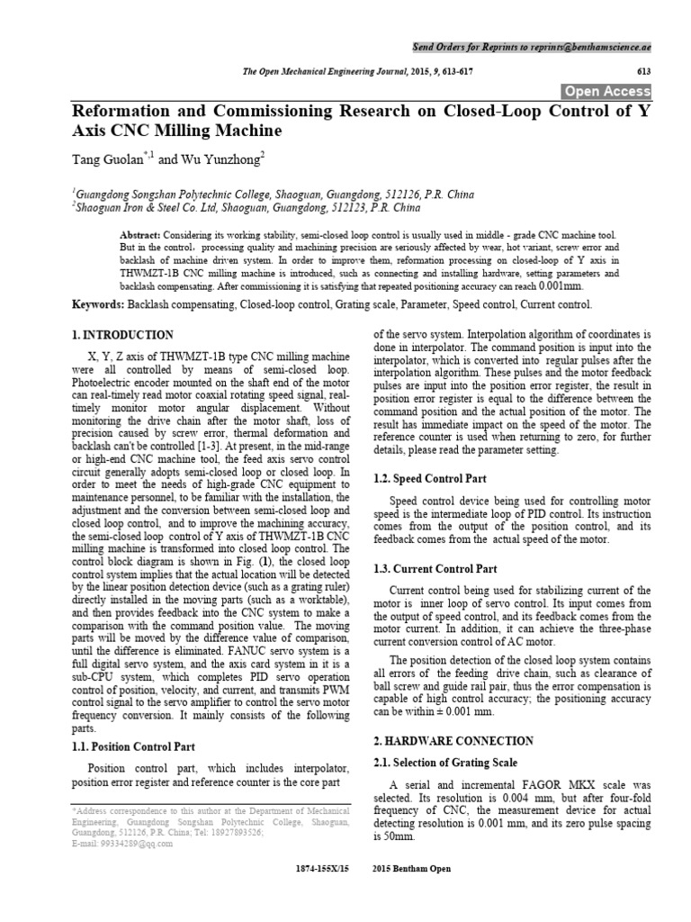 Reformation and Commissioning Research On Closed-Loop Control of Y Axis ...