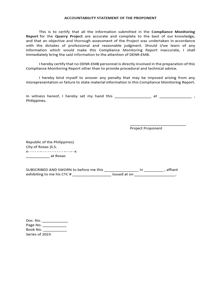 Accountability Statement of The Proponent - CMR | PDF | Career & Growth ...