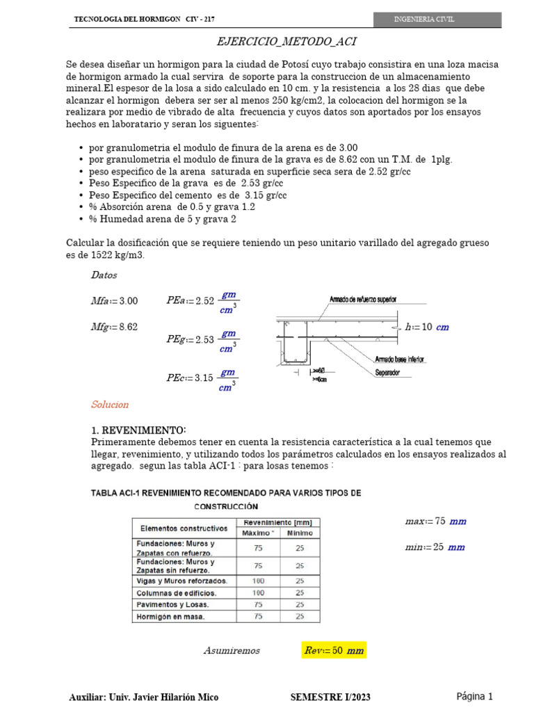 Ejercicio 2 Metodo Aci | PDF | Hormigón | Cemento