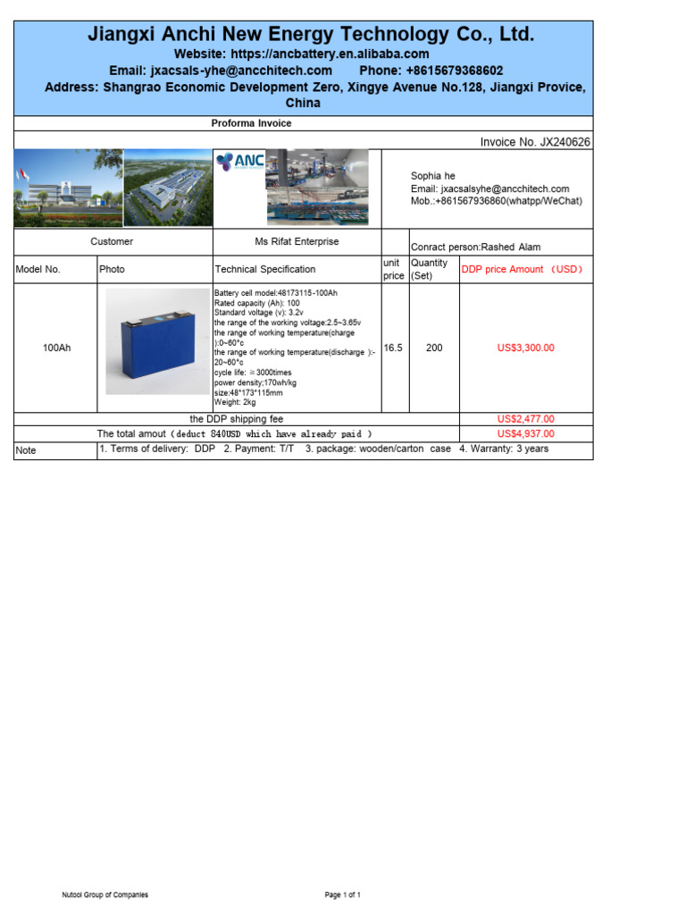 Jiangxi Anchi New Energy Technology Co., LTD | PDF | Battery ...