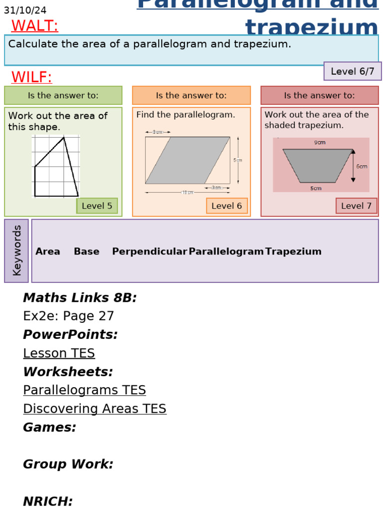 Unit 15 - Area-Of-A-Parrallelogram-And-A-Trapezium | PDF | Area ...