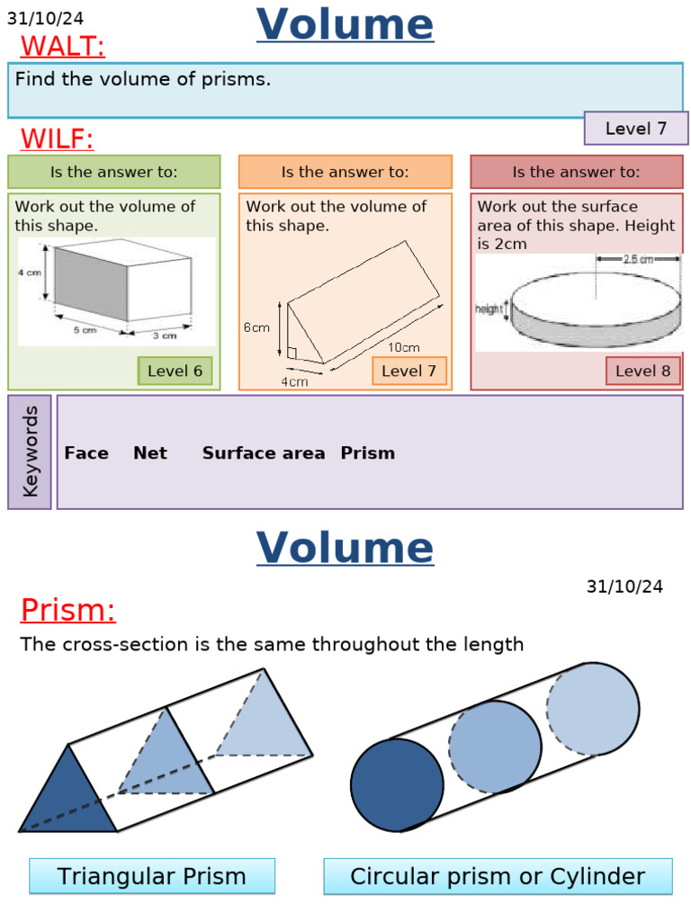 Unit 15 - Volume-Of-A-Prism | PDF | Area | Volume