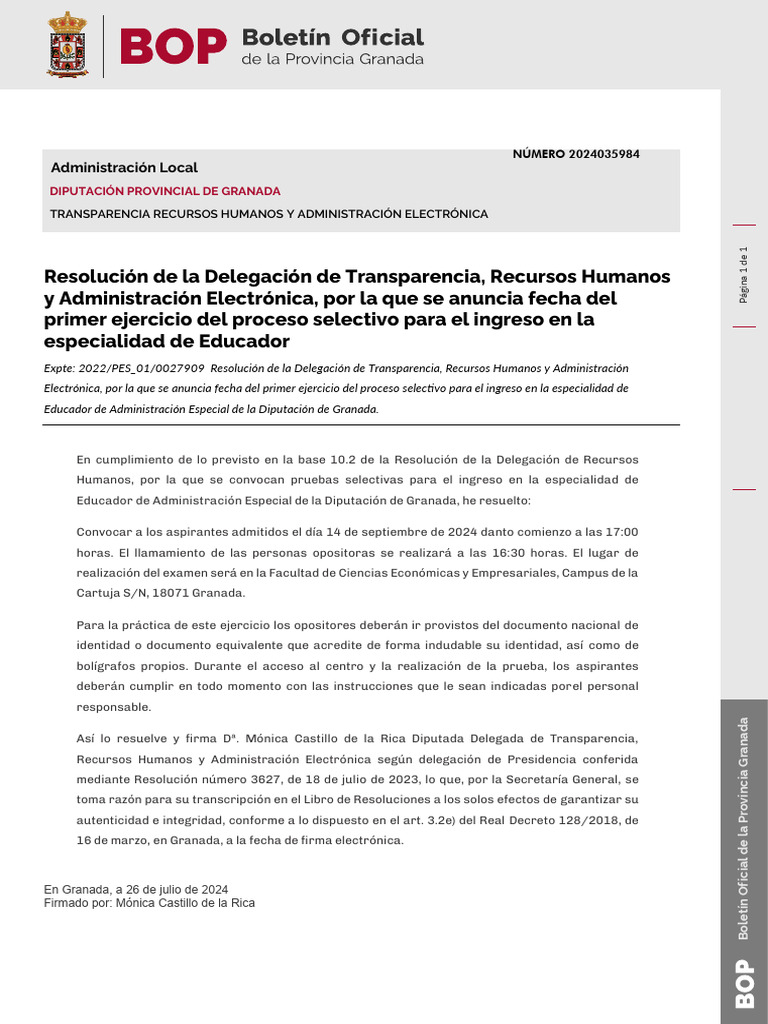 Anuncio BOP Fecha Examen | PDF | Gobierno