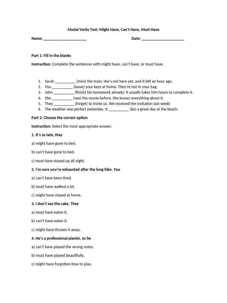 Modal Verbs Test | PDF