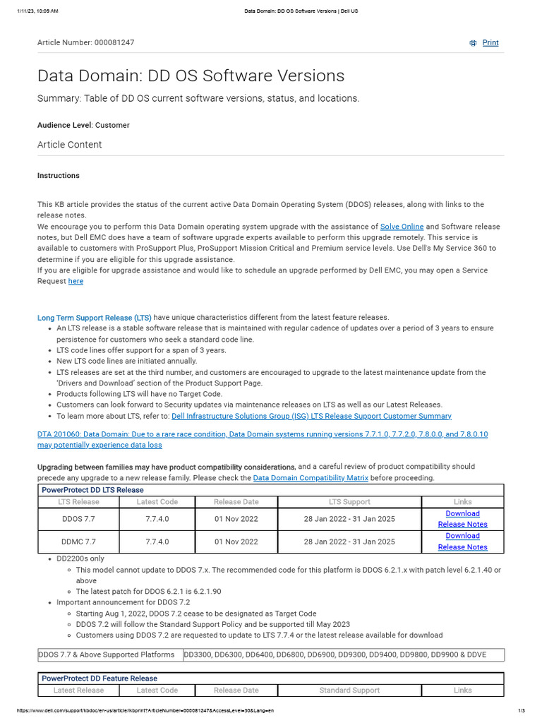 Data Domain - DD OS Software Versions - Dell US | PDF | System Software ...