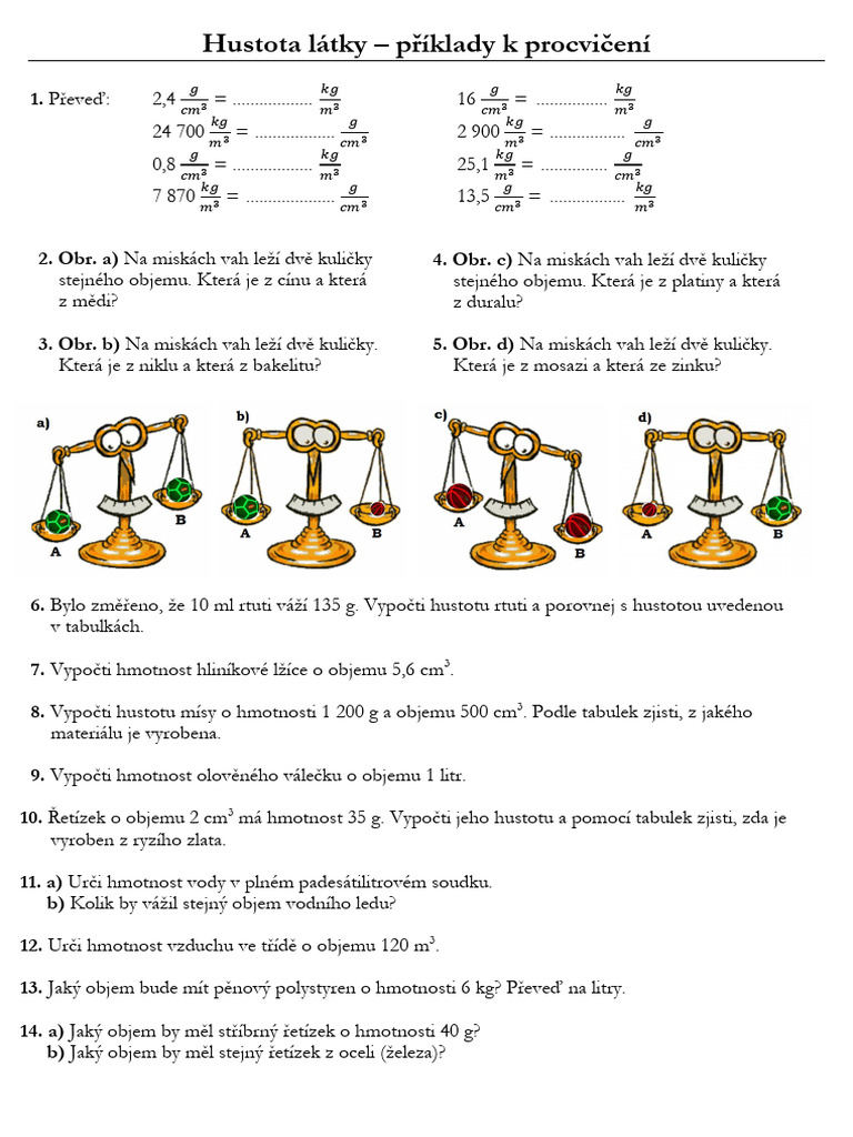 Hustota Pracovní List | PDF