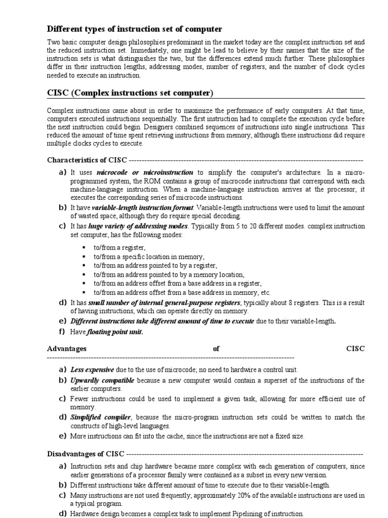 Cisc And Risc Pdf Instruction Set Central Processing Unit