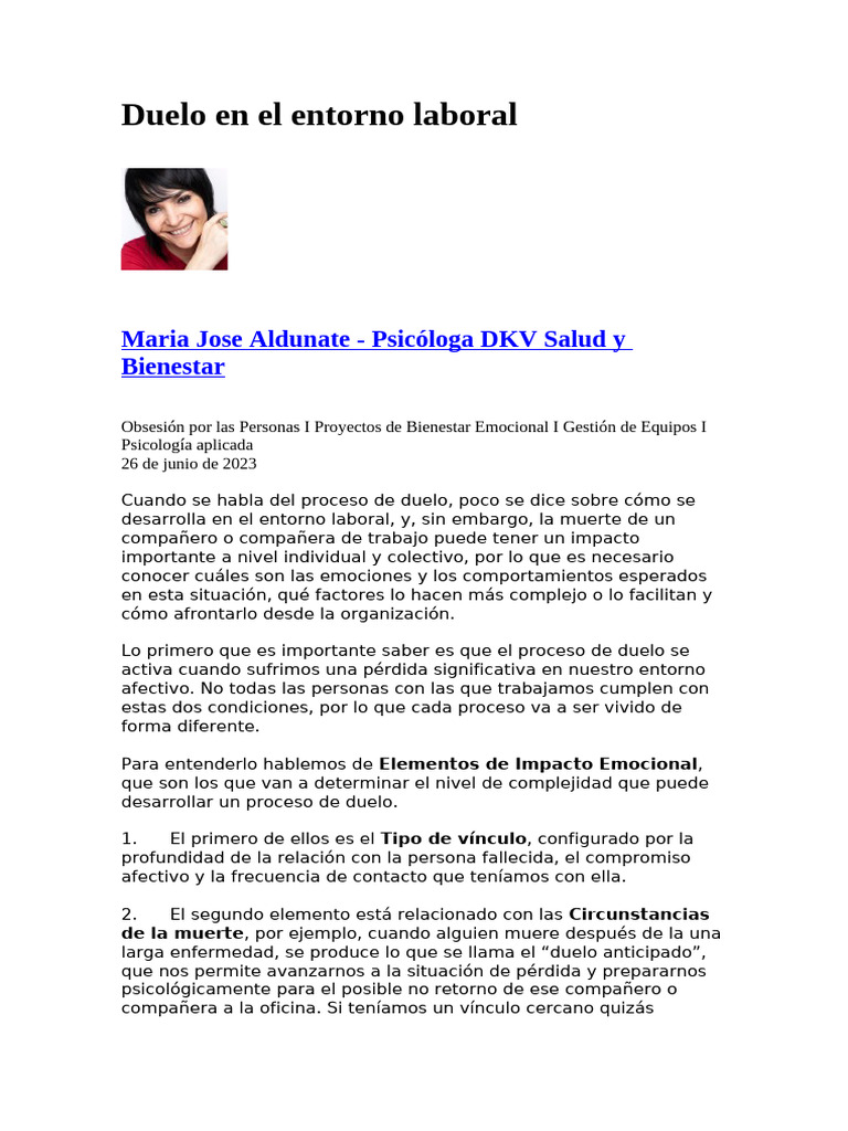 Duelo en el Entorno Laboral | PDF | Dolor | Las emociones