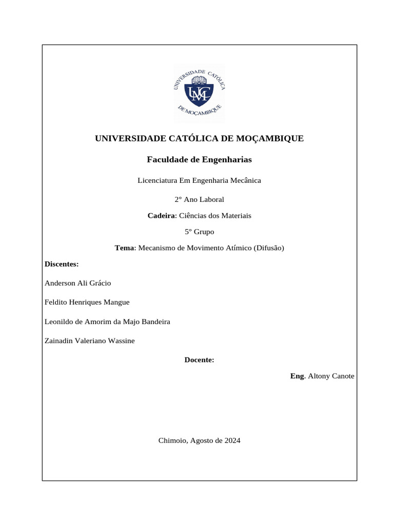 Mecanismo de Movimento Atomico 5 Grupo - 065157 | PDF | Átomos ...