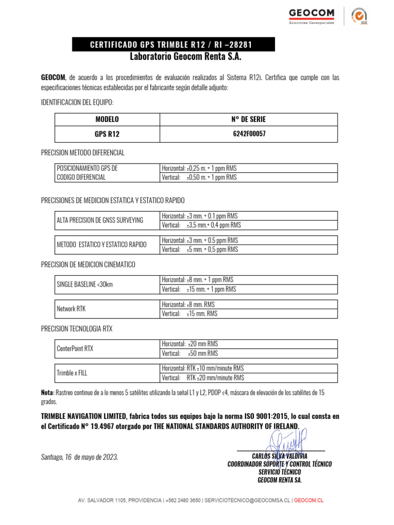 Cert-Gps-R12 Trimble R12 6242F00057 Ot 28281 GMT Spa | PDF | Navegación